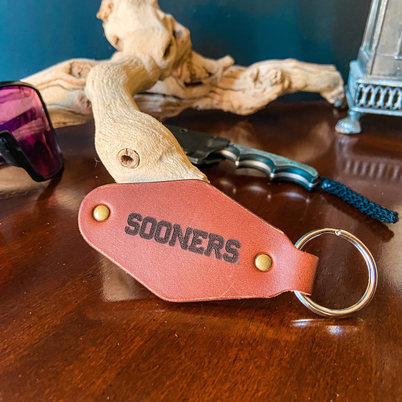 University of Oklahoma Leather Keychain - Oxbow Leather