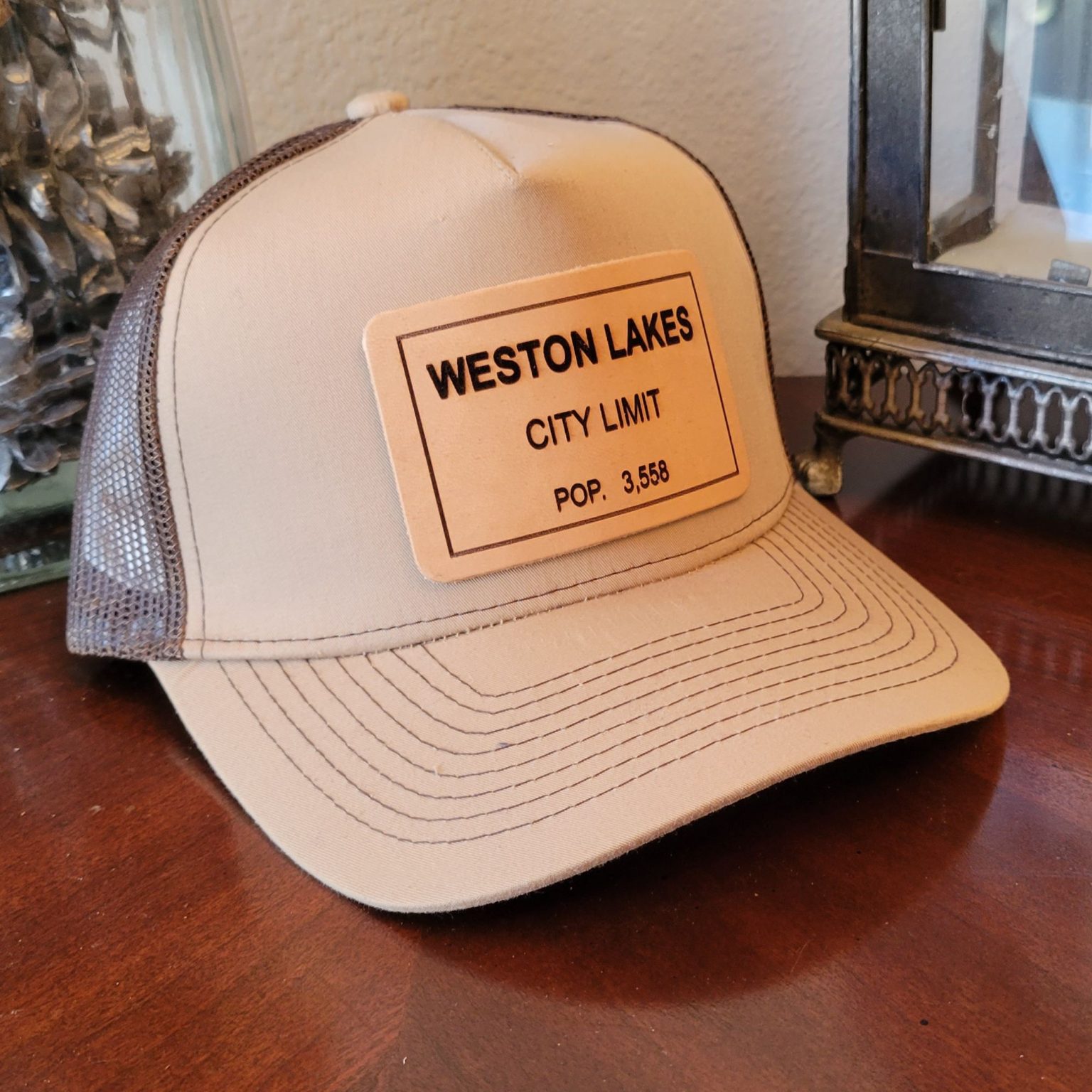 Weston Lakes City Limit Khaki & Brown Trucker Hat - Oxbow Leather